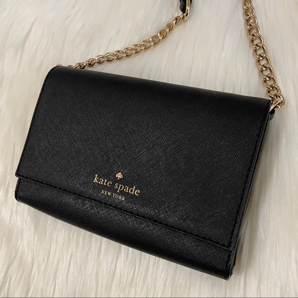 kate spade | Bags | Kate Spade Small Black Gold Chain Crossbody Bag ...